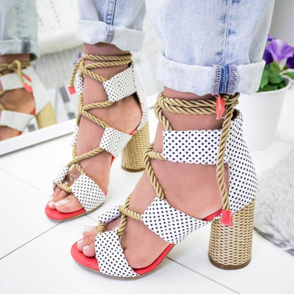 Multi-color Lace-up Heeled Sandals – peonlyshop